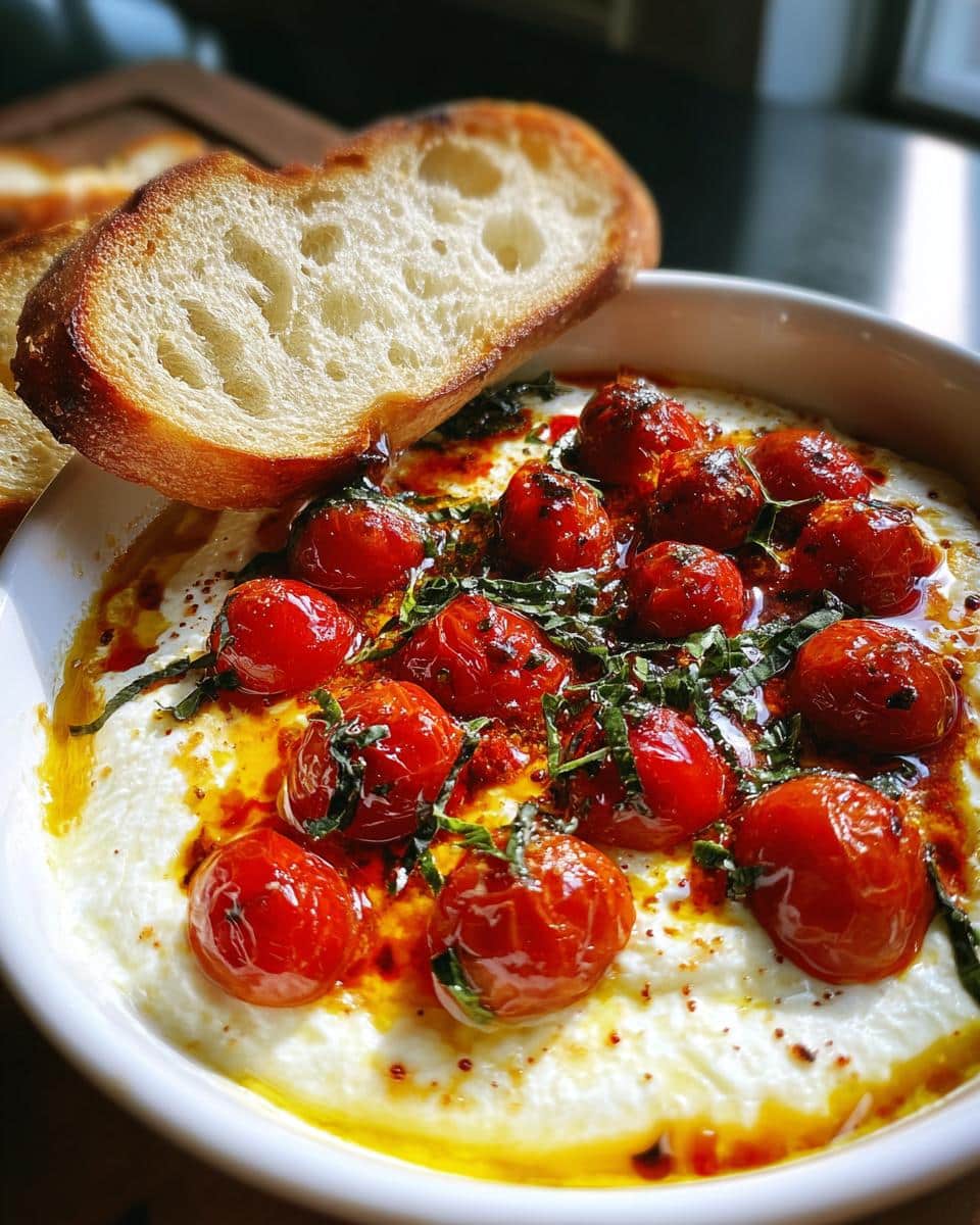 Hot Caprese Dip with Roasted Tomatoes & Burrata Bliss