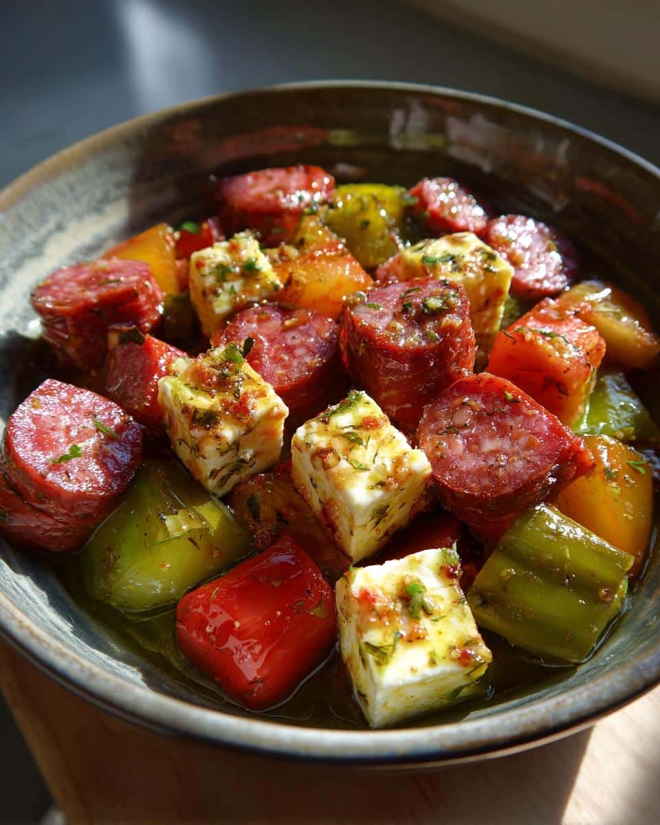 Marinated Cheese Appetizer with Salami & Pickles Bliss