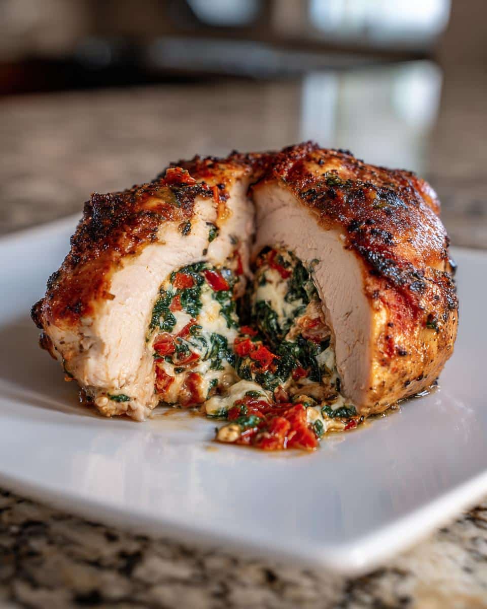 Roasted Red Pepper Spinach Mozzarella Stuffed Chicken Bliss Delight