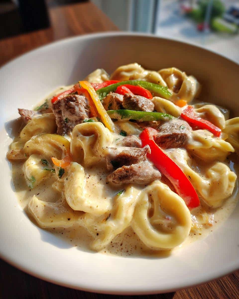 Cheesesteak Tortellini in Creamy Provolone Sauce Bliss